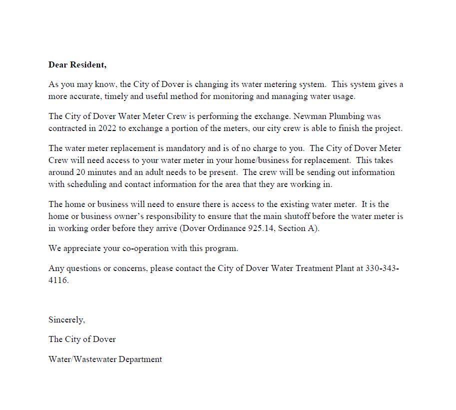 Welcome to the City of Dover, Ohio - Water Meter Replacement Project